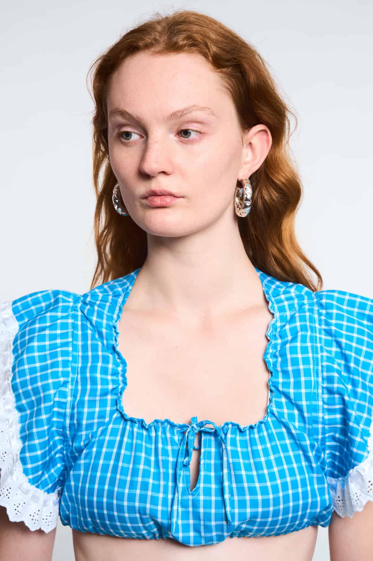 LA POUPETTE RUNWAY LOOK 1 – ADELA Azure Blue Gingham Mini Top with Lace ...