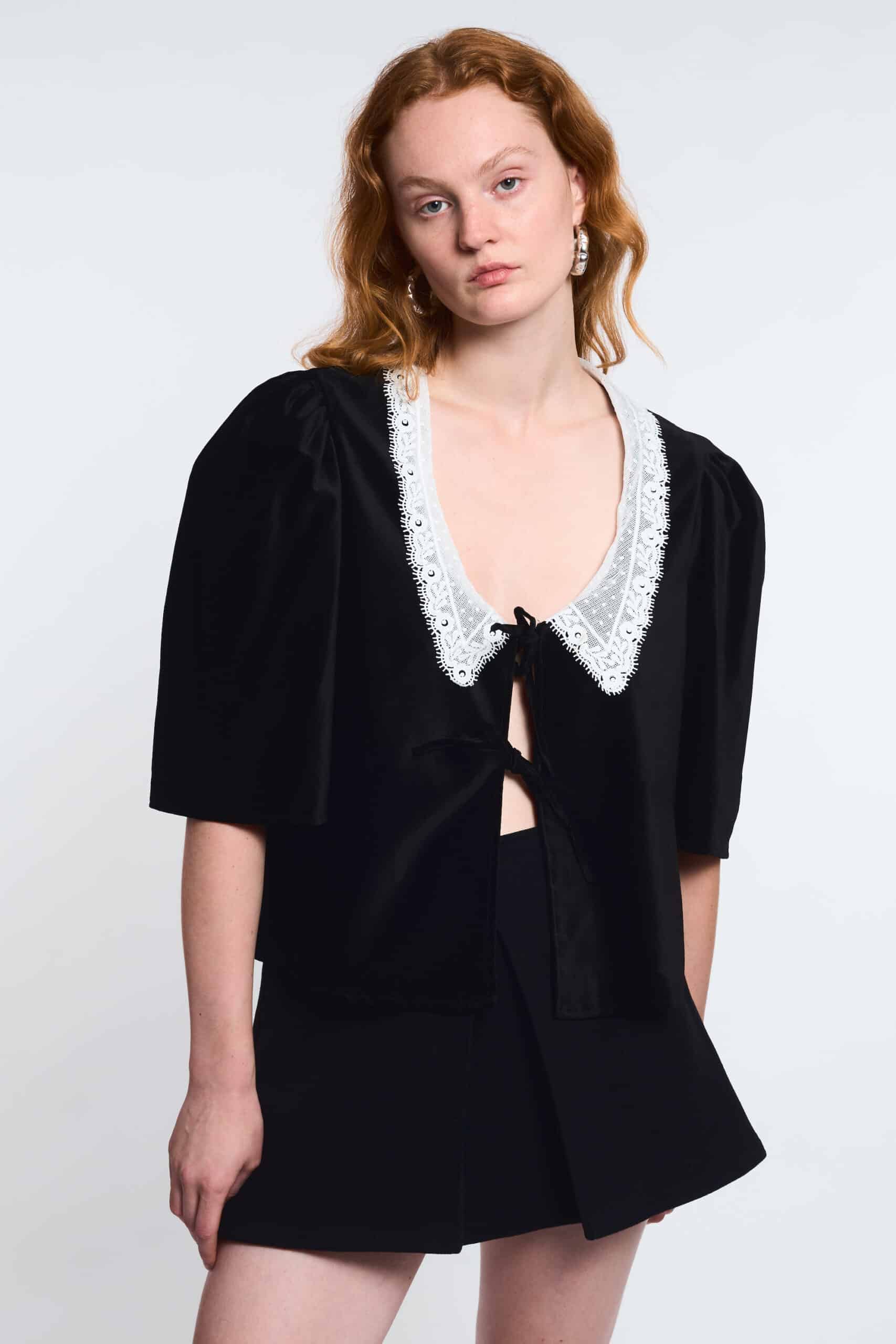 LA POUPETTE RUNWAY LOOK 10 – Agnes Black Velvet Blouse with Lace ...