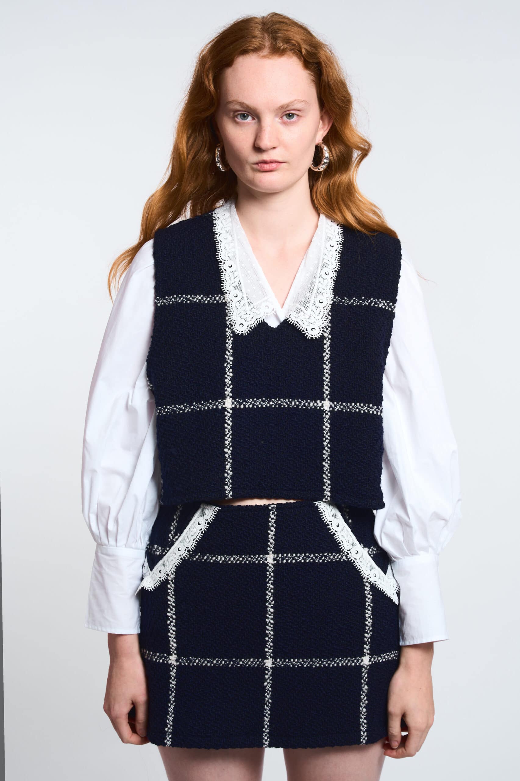 LA POUPETTE RUNWAY LOOK 27 – ENGUERAN Navy Blue Checked Wool Vest ...