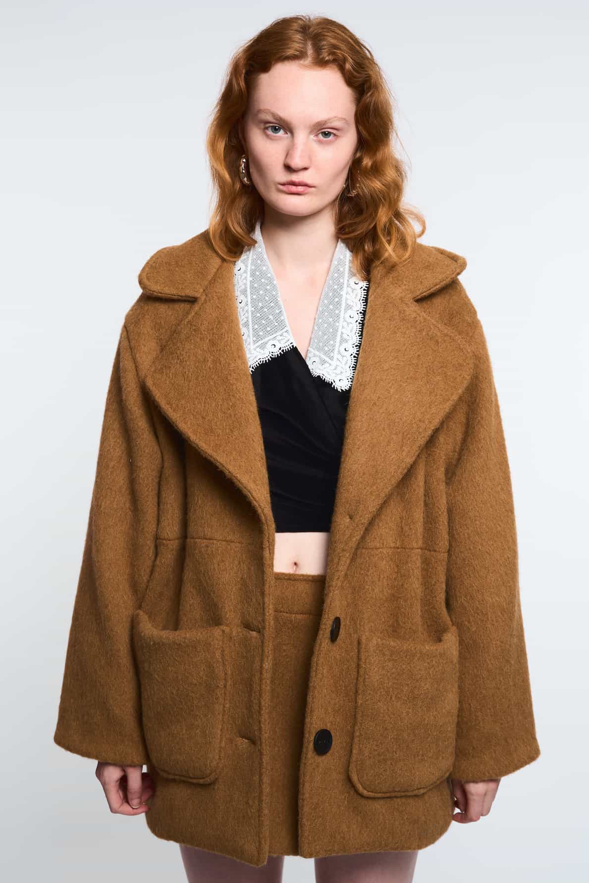LA POUPETTE RUNWAY LOOK 5 – ARGANE Honey Brown Wool Coat with Oversized ...