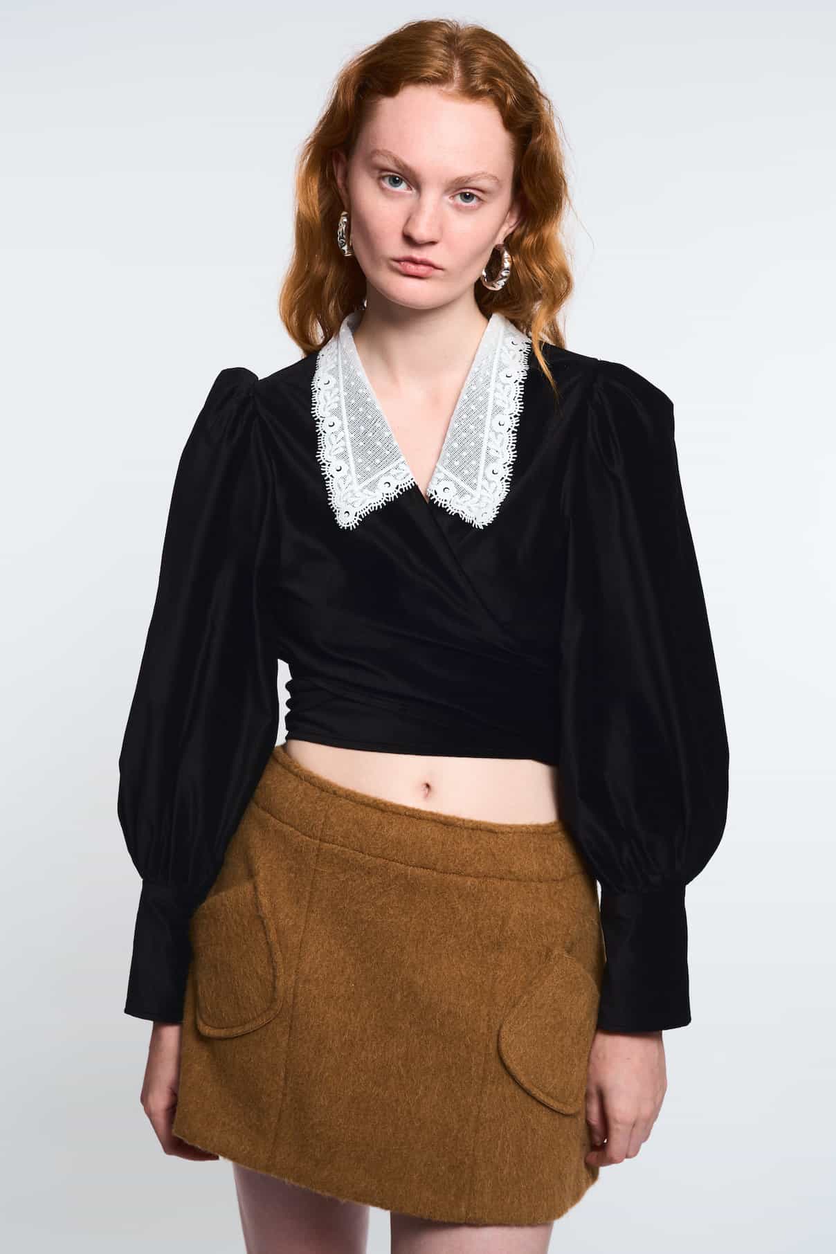 LA POUPETTE RUNWAY LOOK 5 – Black Velvet Wrap Julie Blouse with Lace ...